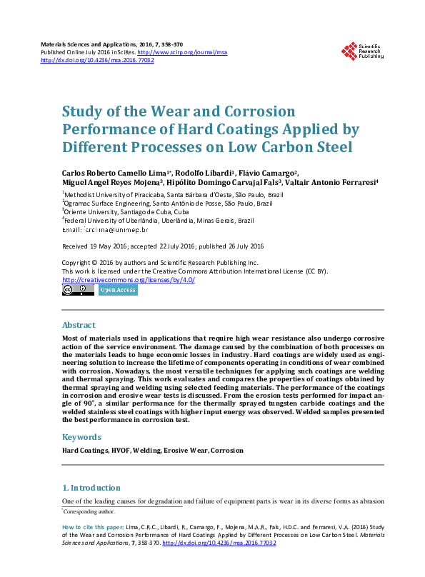 (PDF) Study of the Wear and Corrosion Performance of Hard Coatings ...