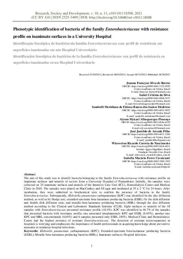 (PDF) Phenotypic identification of bacteria of the family ...