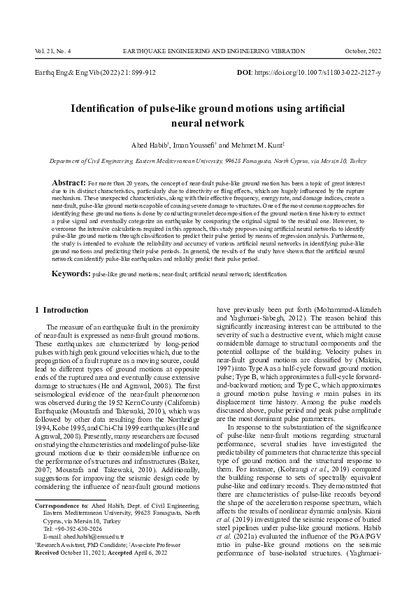 (PDF) Identification of pulse-like ground motions using artifi cial ...