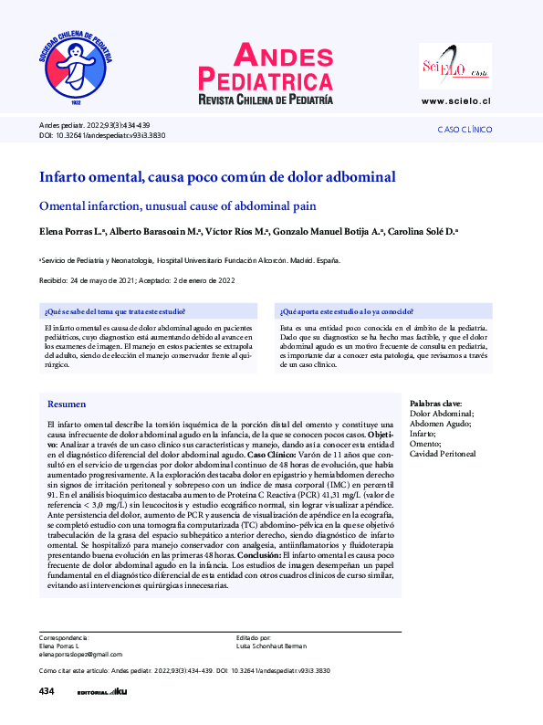 (PDF) Infarto omental, causa poco común de dolor adbominal