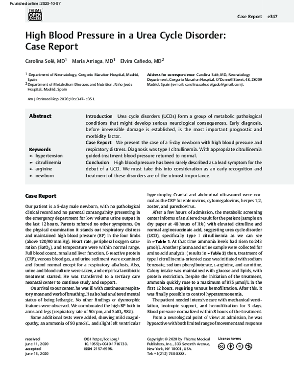 (PDF) High Blood Pressure in a Urea Cycle Disorder: Case Report
