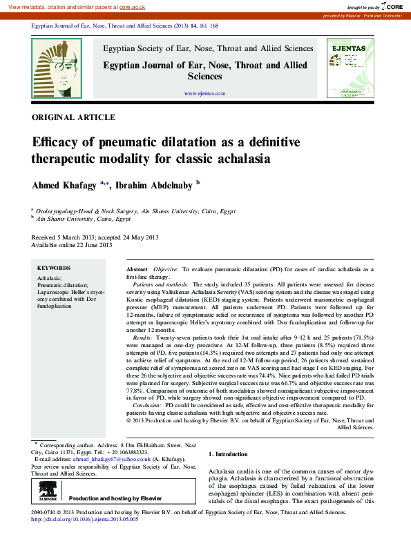 (PDF) Efficacy of pneumatic dilatation as a definitive therapeutic ...
