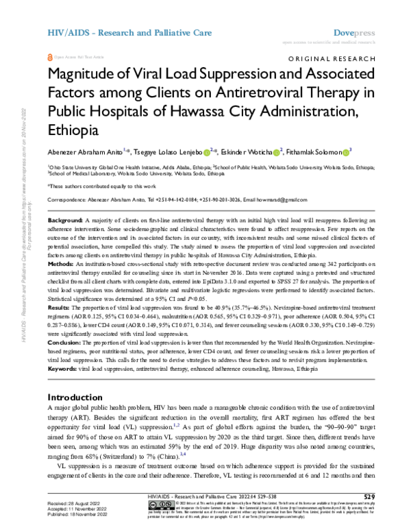 (PDF) Magnitude of Viral Load Suppression and Associated Factors among ...