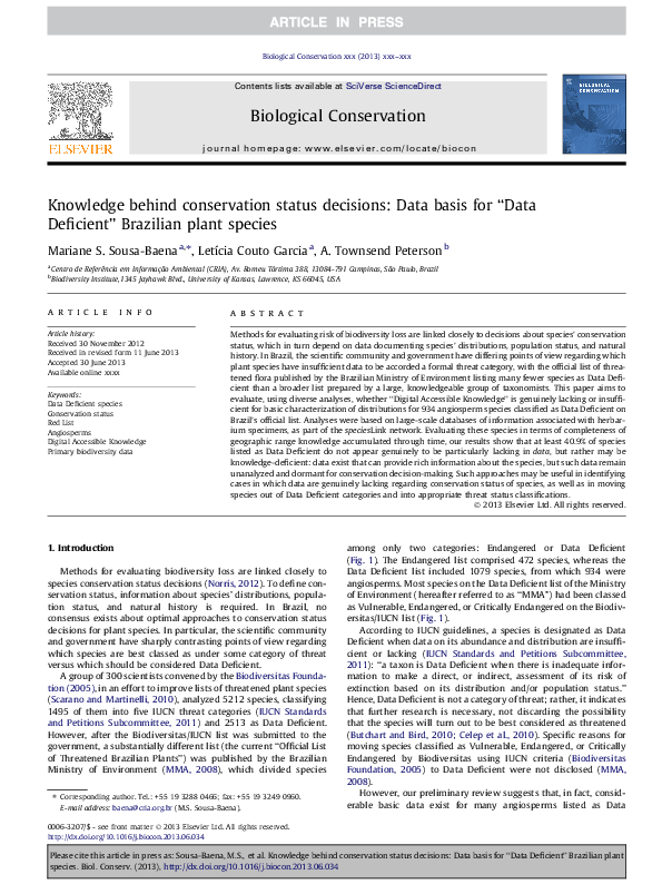 (PDF) Knowledge behind conservation status decisions: Data basis for ...