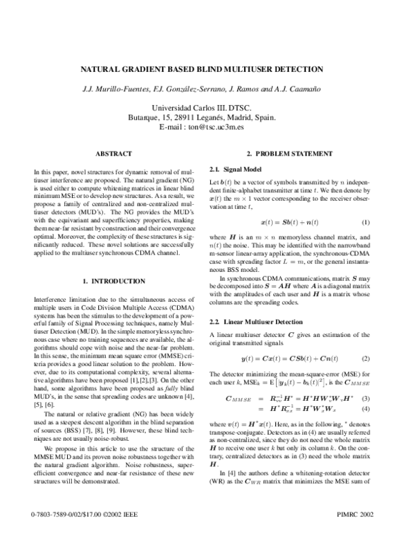 (PDF) Natural gradient based blind multiuser detection