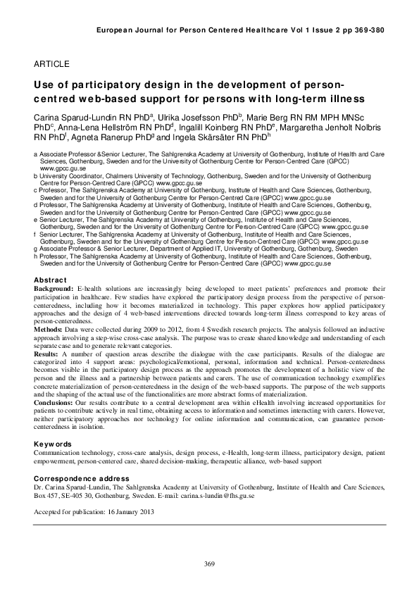 (PDF) Use of participatory design in the development of person-centred web-based support for ...