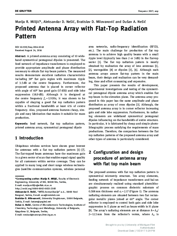 (PDF) Printed Antenna Array with Flat-Top Radiation Pattern