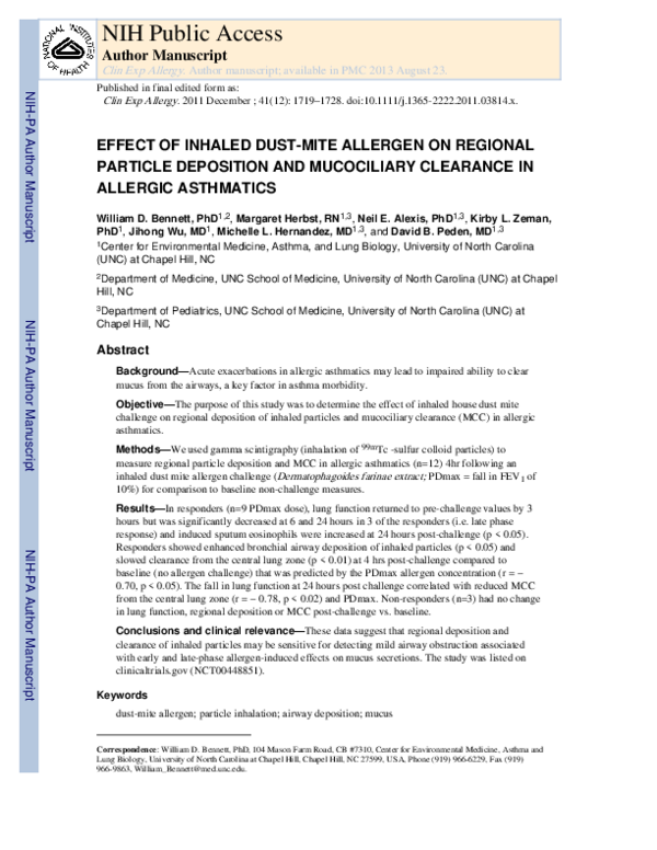 (PDF) Effect of inhaled dust mite allergen on regional particle ...