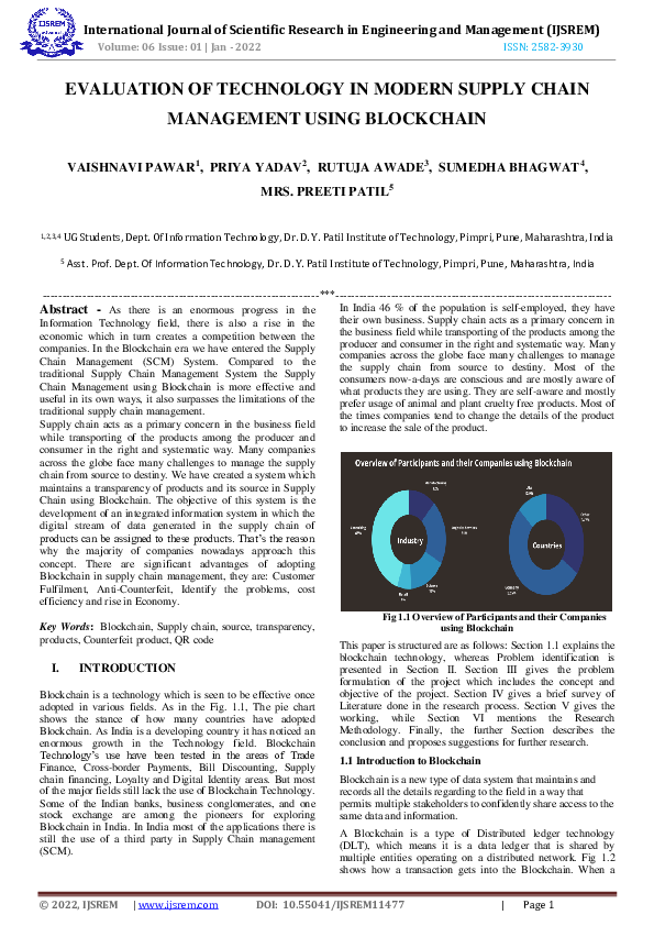 Pdf Evaluation Of Technology In Modern Supply Chain Management Using Blockchain