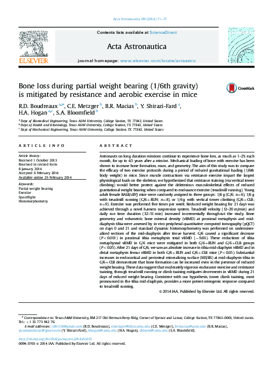 (PDF) Bone loss during partial weight bearing (1/6th gravity) is ...