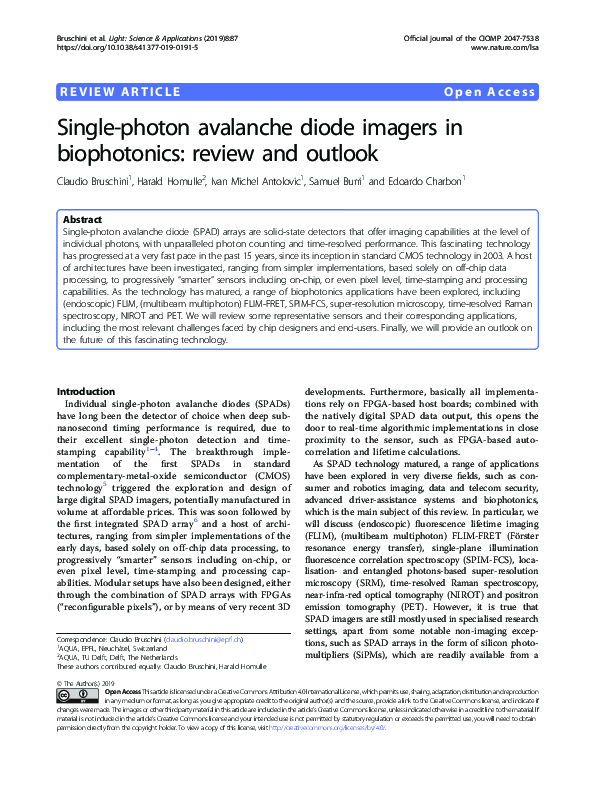 (PDF) Single-photon avalanche diode imagers in biophotonics: review and outlook