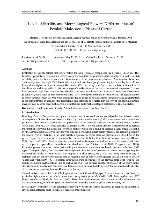(PDF) Level of Sterility and Morphological Flowers Differentiation of ...