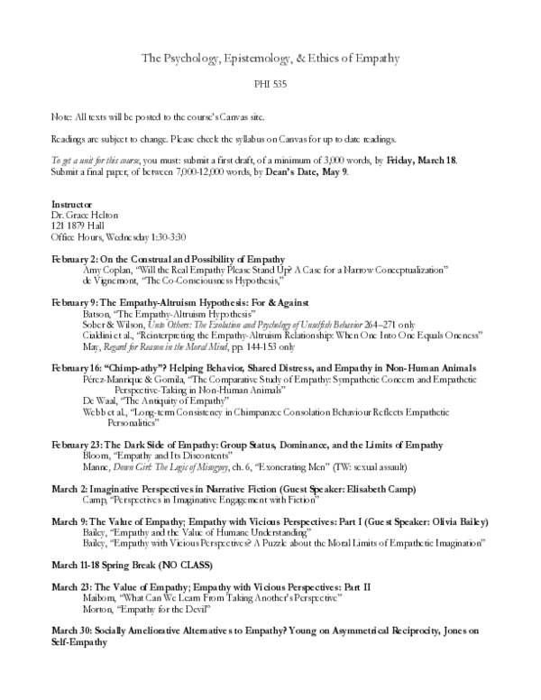 (PDF) The Psychology, Epistemology, & Ethics of Empathy