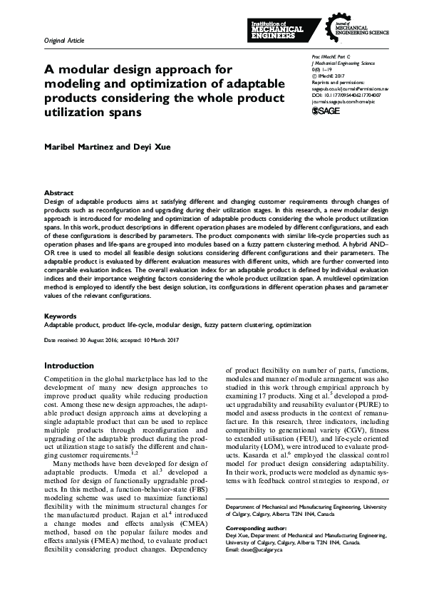 Pdf A Modular Design Approach For Modeling And Optimization Of Adaptable Products Considering