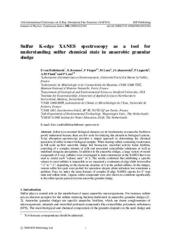 (PDF) Sulfur K-edge XANES spectroscopy as a tool for understanding ...
