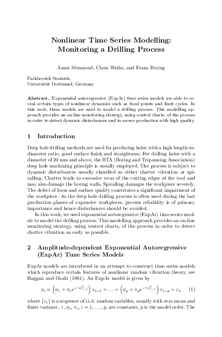 (PDF) Nonlinear Time Series Modelling: Monitoring a Drilling Process
