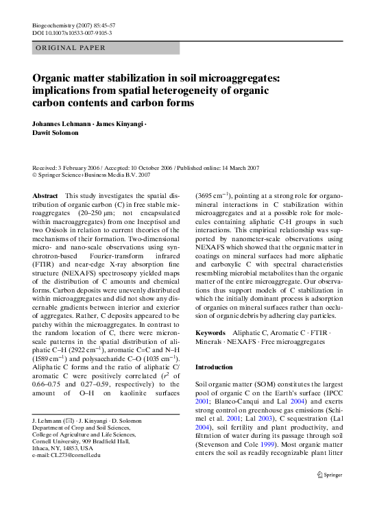 (PDF) Organic matter stabilization in soil microaggregates ...