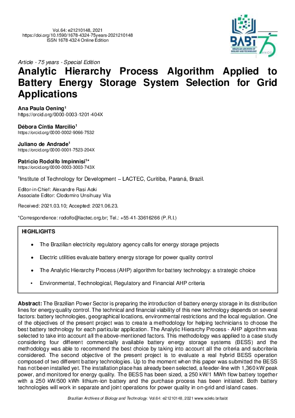 (PDF) Analytic Hierarchy Process Algorithm Applied to Battery Energy Storage System Selection ...