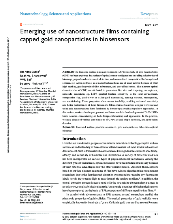(PDF) Emerging use of nanostructure films containing capped gold ...