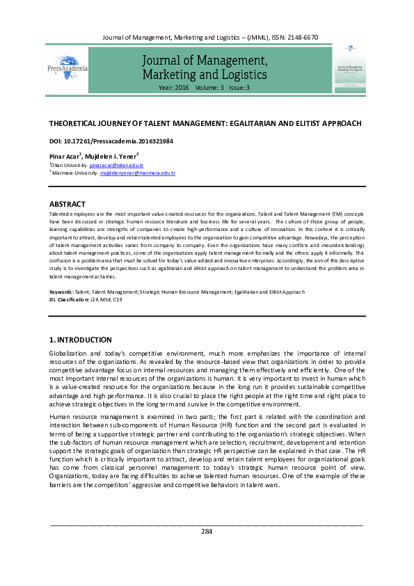 (PDF) Theoretical journey of talent management: egalitarian and elitist ...
