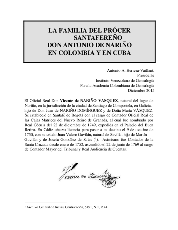 (PDF) LA FAMILIA DEL PRÓCER SANTAFEREÑO DON ANTONIO DE NARIÑO EN ...