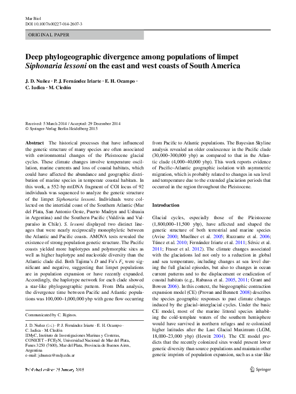 (PDF) Deep phylogeographic divergence among populations of limpet ...