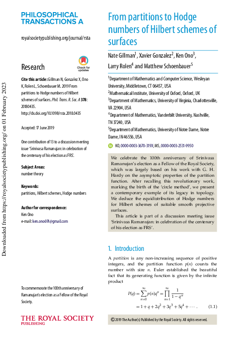 (PDF) From partitions to Hodge numbers of Hilbert schemes of surfaces