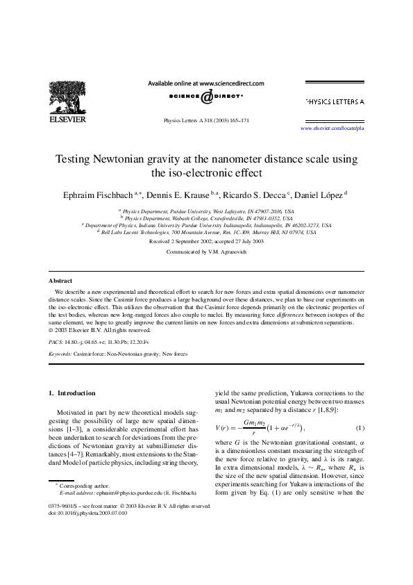 (PDF) Testing Newtonian gravity at the nanometer distance scale using ...