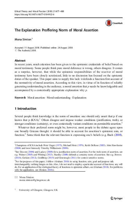 (PDF) The Explanation Proffering Norm of Moral Assertion