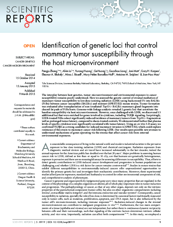 (PDF) Identification of genetic loci that control mammary tumor ...