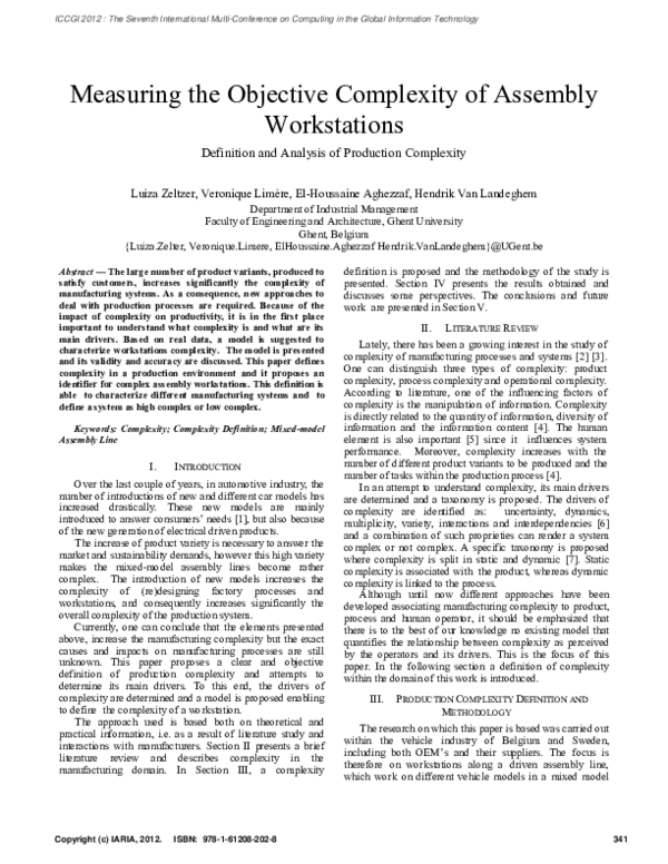 (PDF) Measuring the Objective Complexity of Assembly Workstation