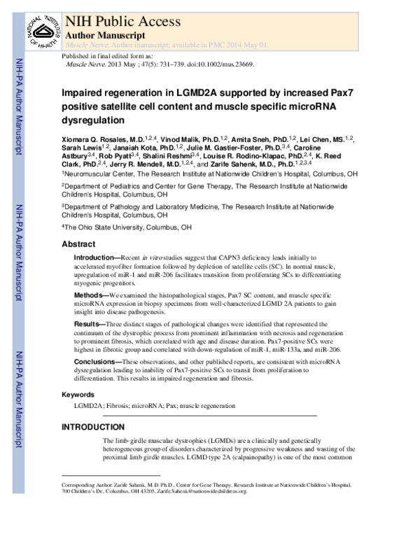 (PDF) Impaired regeneration in LGMD2A supported by increased PAX7 ...