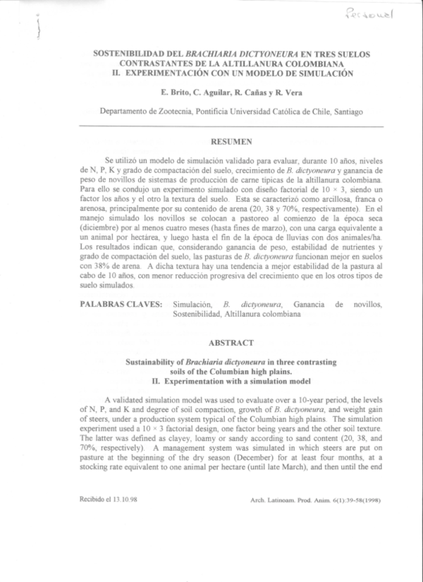 (PDF) Sostenibilidad Del Brachiaria Dictyoneura en Tres Suelos ...