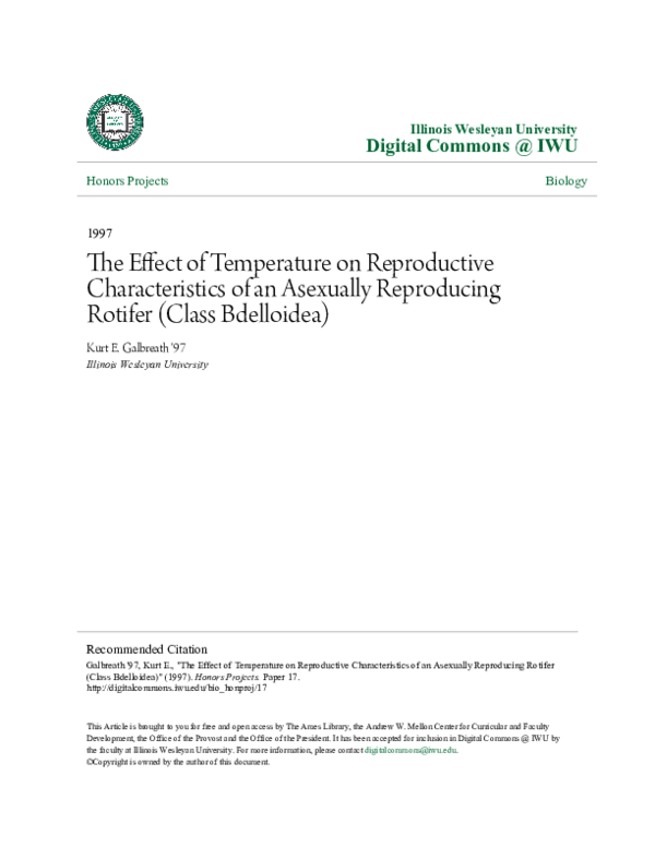 (PDF) The Effect of Temperature on Reproductive Characteristics of an ...