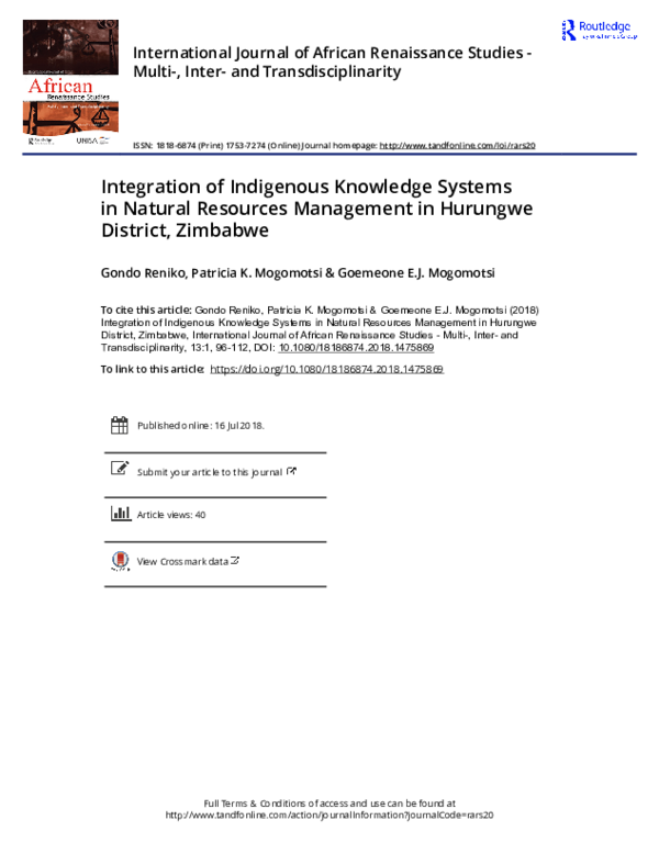 (PDF) Integration of Indigenous Knowledge Systems in Zimbabwe’s Climate Change Policy