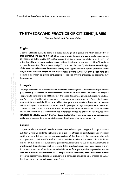 (PDF) The Theory and Practice of Citizens’ Juries