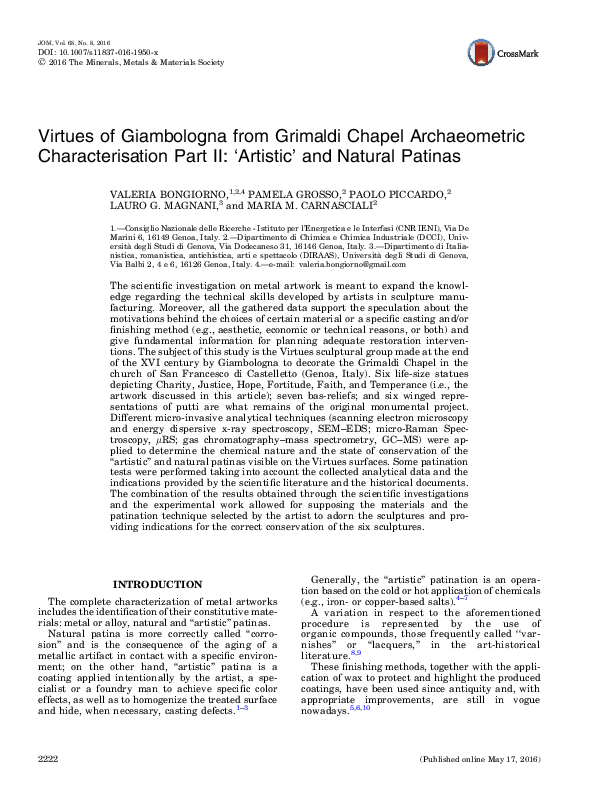(PDF) Virtues of Giambologna from Grimaldi Chapel Archaeometrical ...