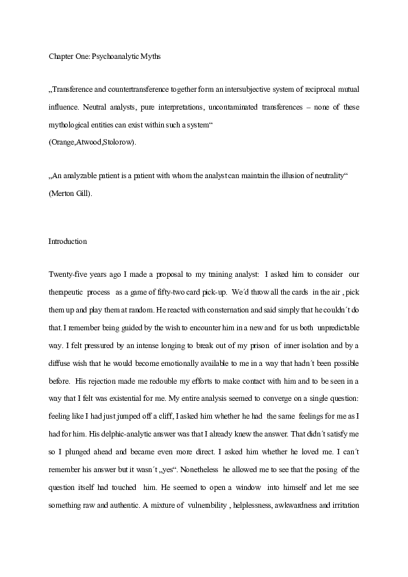 (DOC) Chapter One: Psychoanalytic Myths