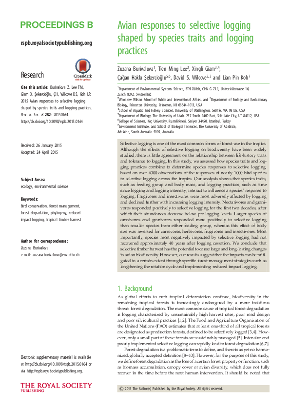 (PDF) Avian responses to selective logging shaped by species traits and logging practices