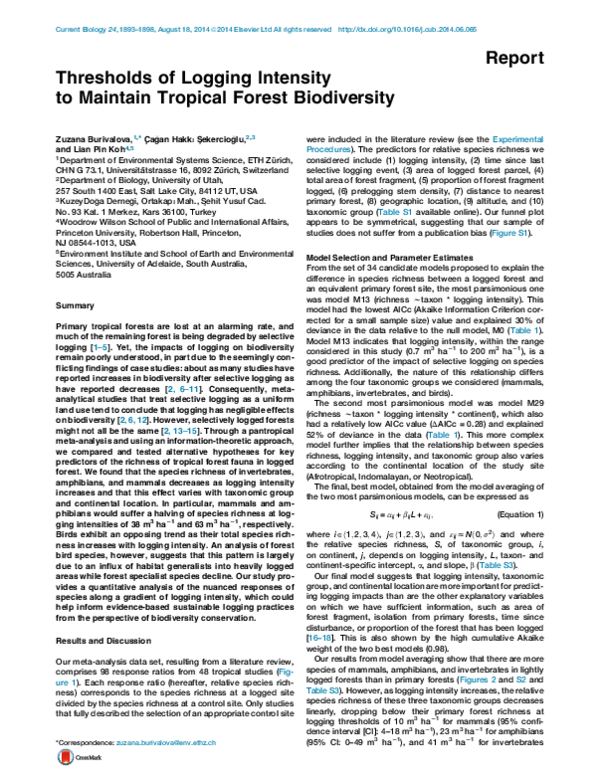 (PDF) Thresholds of Logging Intensity to Maintain Tropical Forest ...