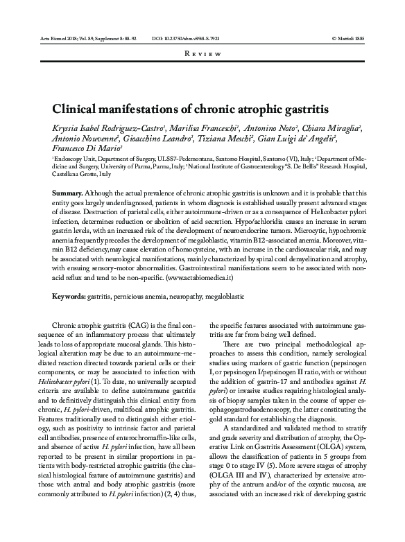(PDF) Clinical manifestations of chronic atrophic gastritis