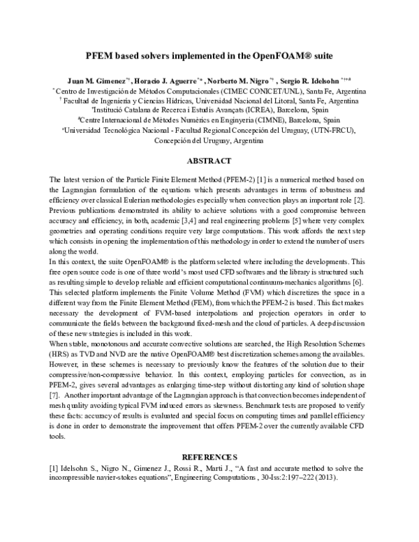 Pdf Pfem Based Solvers Implemented In The Openfoam® Suite
