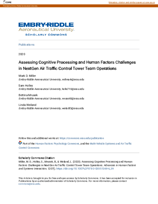 Pdf Assessing Cognitive Processing And Human Factors Challenges In Nextgen Air Traffic Control
