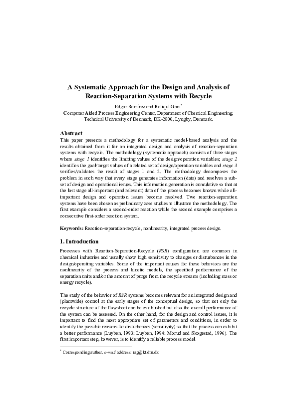 (PDF) A systematic approach for the design and analysis of reaction ...