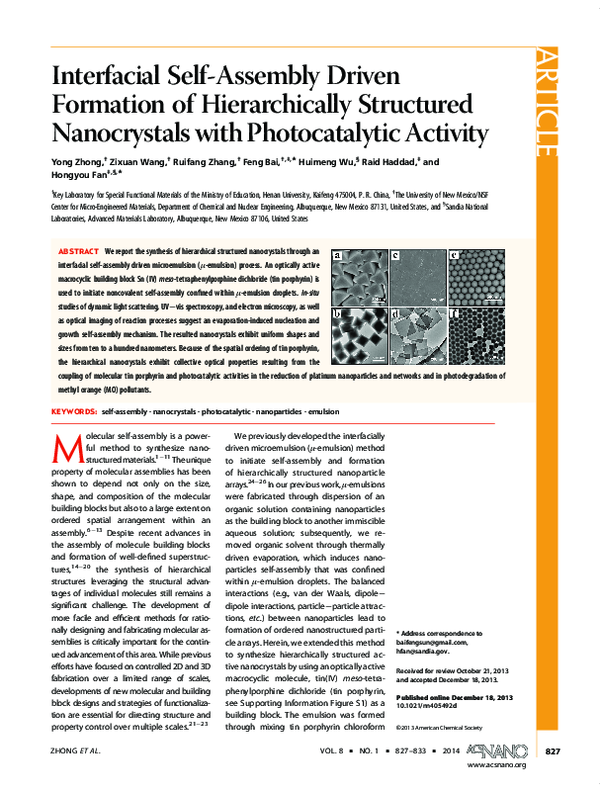 (PDF) Interfacial Self-Assembly Driven Formation of Hierarchically ...