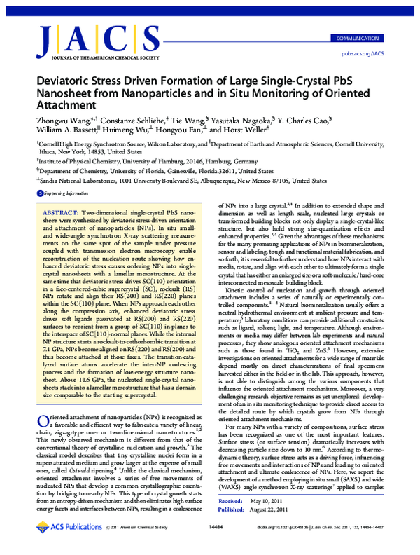 (PDF) Deviatoric Stress Driven Formation of Large Single-Crystal PbS Nanosheet from ...