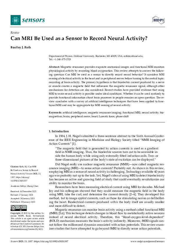 (PDF) Can MRI Be Used as a Sensor to Record Neural Activity