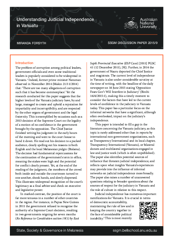 (PDF) Understanding Judicial Independence in Vanuatu