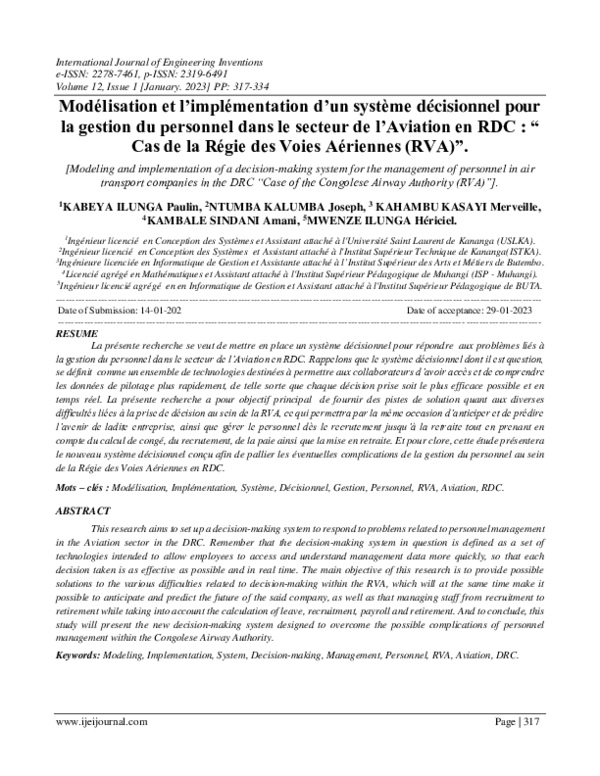 (PDF) Modélisation et l’implémentation d’un système décisionnel pour la gestion du personnel ...