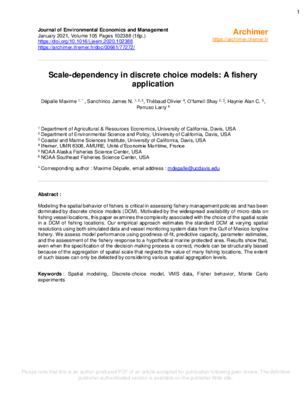 (PDF) Scale-dependency in discrete choice models: A fishery application